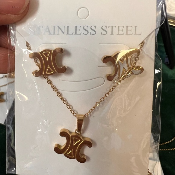 Celine | Jewelry | Celine Gold Stainless Steel Earrings And Necklace ...